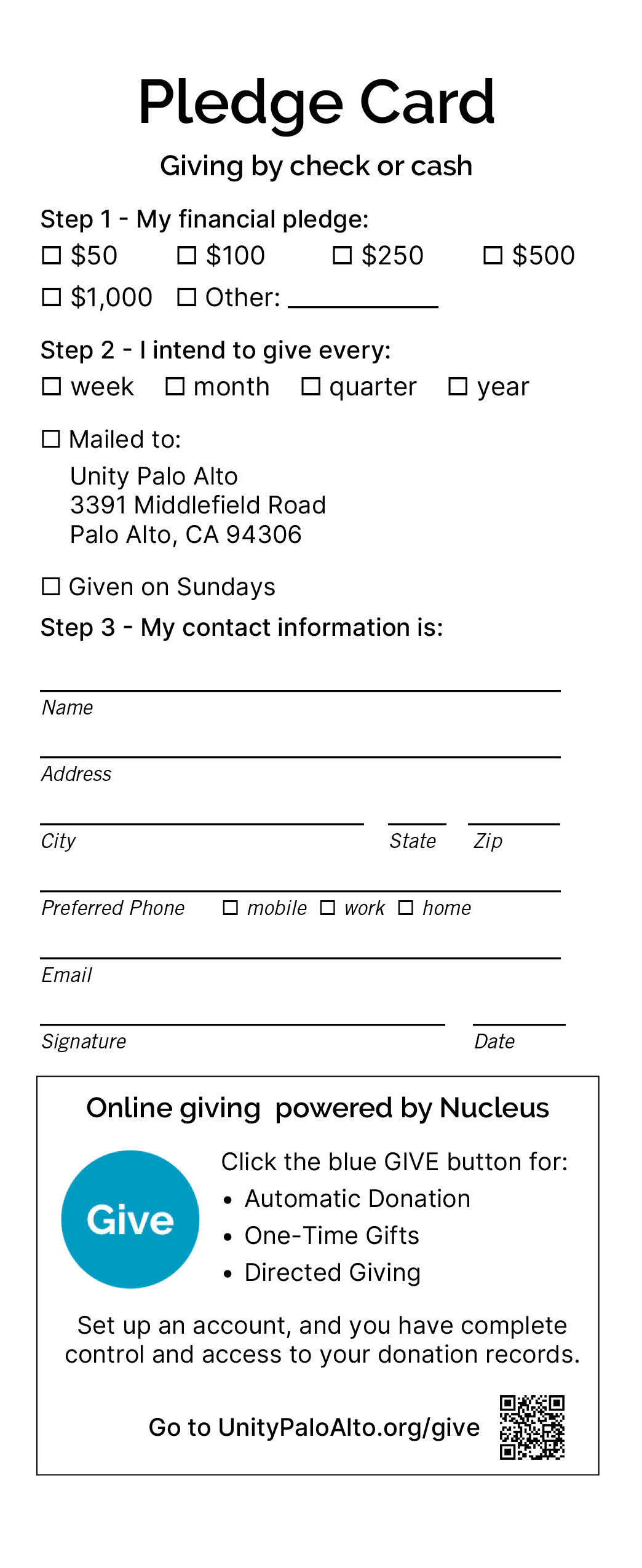 2025 Pledge Drive - Unity Palo Alto